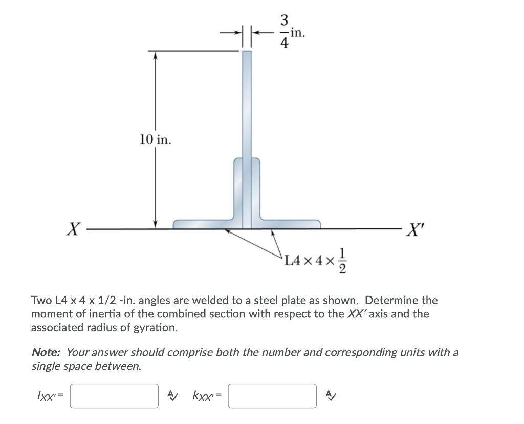 Solved 3 10 in. X X' LAx4x1 Two L4 x 4 x 1/2-in, angles are | Chegg.com