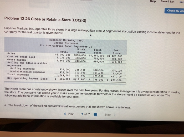 Solved Help Save & Exit Sub Check my wor Problem 12-26 Close | Chegg.com