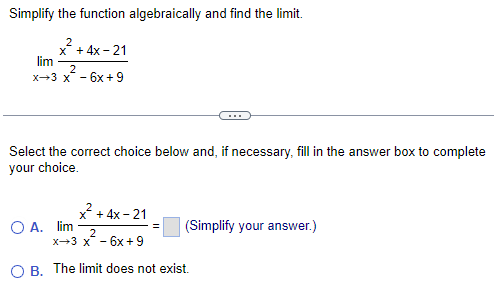 Solved Simplify the function algebraically and find the | Chegg.com