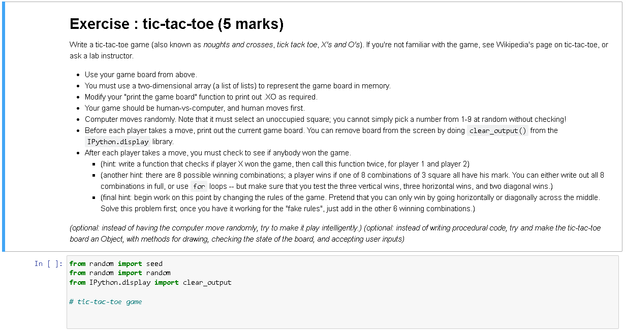 Solved Exercise : tic-tac-toe (5 marks) Write a tic-tac-toe | Chegg.com