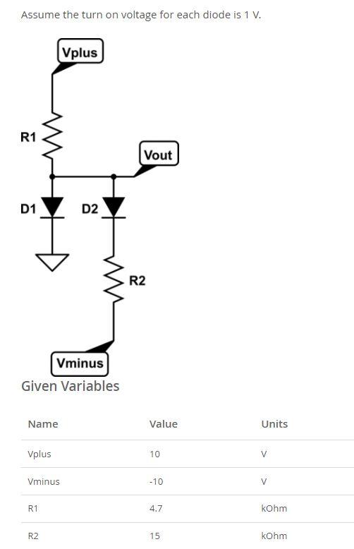 Solved Assume the turn on voltage for each diode is 1 V. | Chegg.com