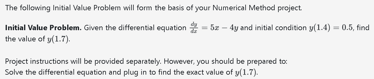 Solved The following Initial Value Problem will form the | Chegg.com
