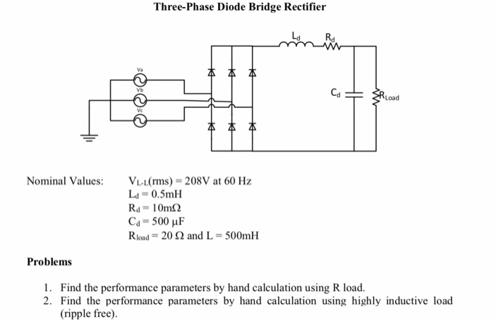 Solved Three-Phase Diode Bridge Rectifier rin s # # Cd + | Chegg.com