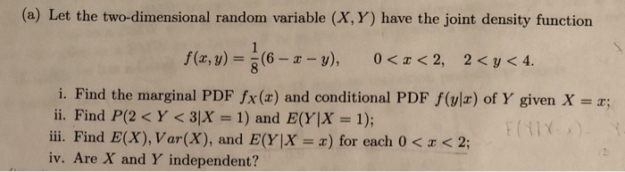 Solved (a) Let the two-dimensional random variable (X, Y) | Chegg.com