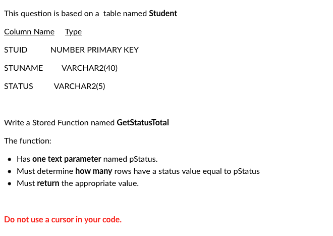 Solved This question is based on a table named Student | Chegg.com
