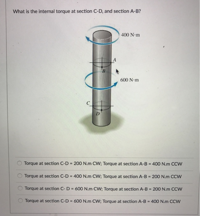 Solved What is the internal torque at section C-D, and | Chegg.com