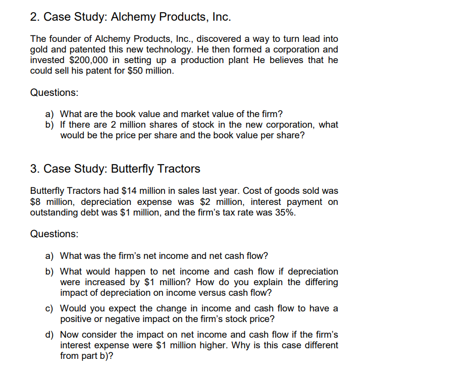 Solved 2. Case Study: Alchemy Products, Inc. The founder of | Chegg.com