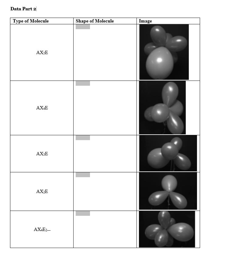 Solved Data Part 2 Type of Molecule Shape of Molecule Image | Chegg.com