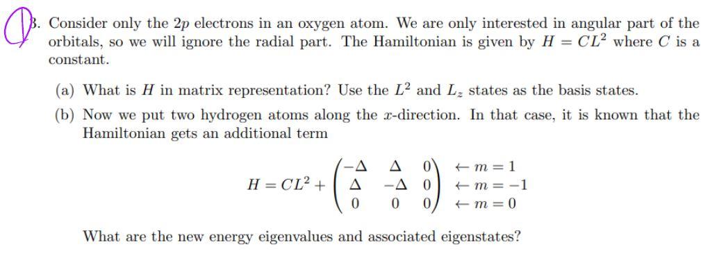 Solved Due H. Consider only the 2p electrons in an oxygen | Chegg.com