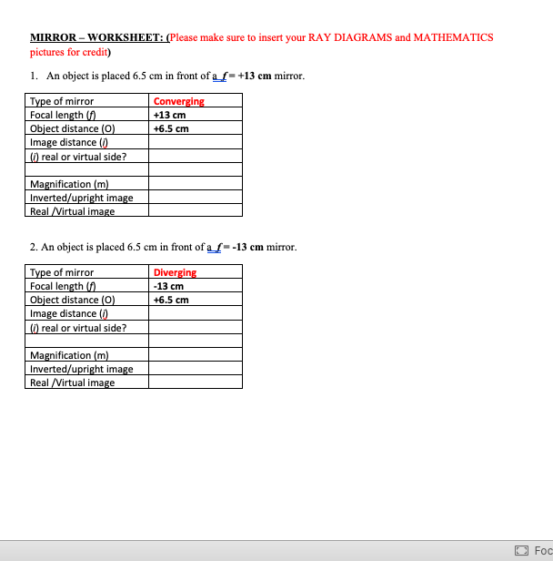 Solved MIRROR - WORKSHEET: (Please make sure to insert your | Chegg.com