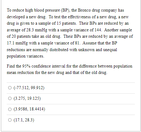 Solved To reduce high blood pressure (BP), the Bronco drug | Chegg.com