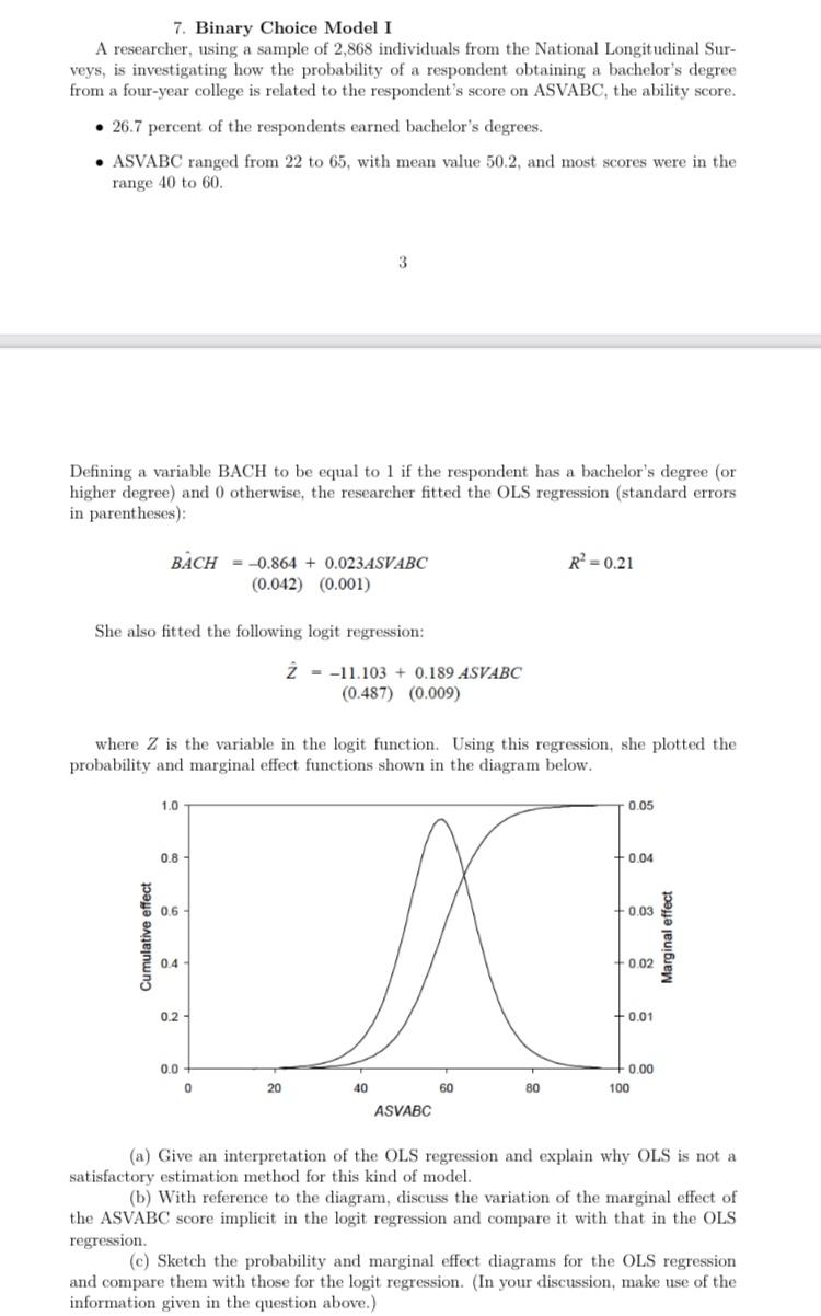 7. Binary Choice Model I A researcher, using a sample | Chegg.com