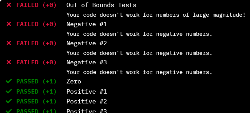 Solved My code isn't working for negative numbers, | Chegg.com