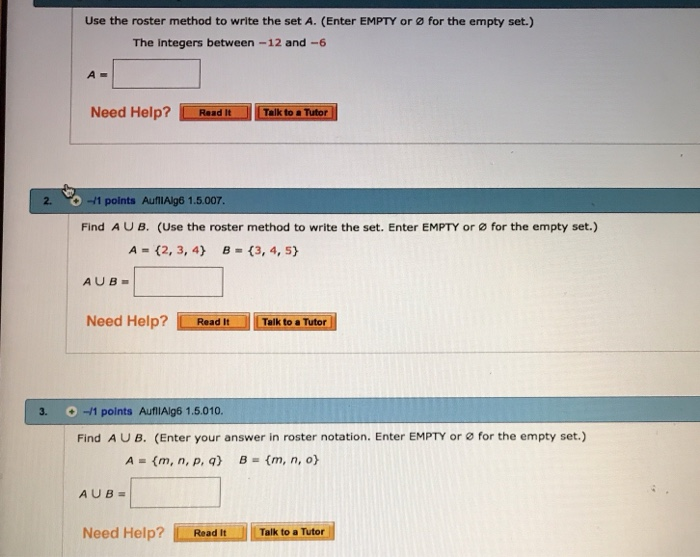 Solved Use the roster method to write the set A. (Enter | Chegg.com