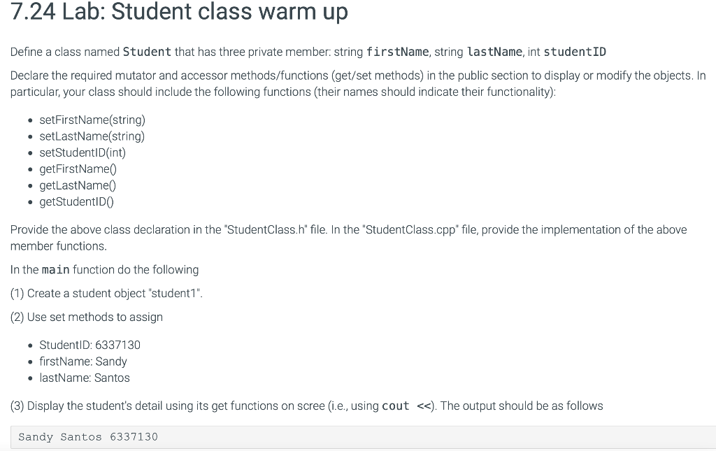 Solved 7.24 Lab: Student class warm up Define a class named | Chegg.com