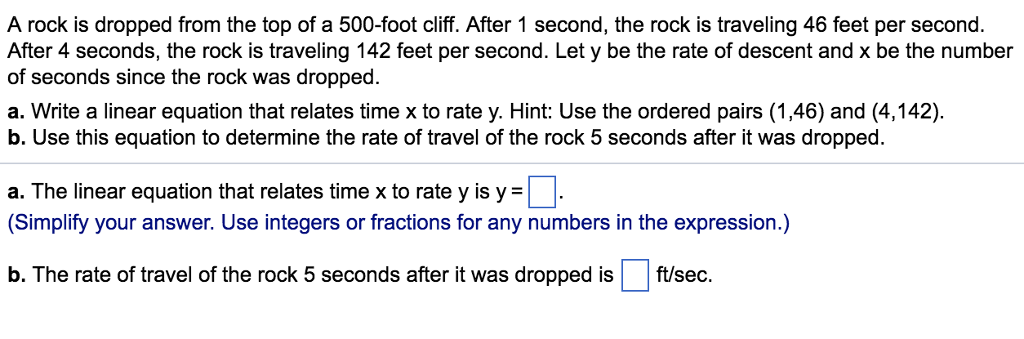 Solved A rock is dropped from the top of a 500-foot cliff. | Chegg.com