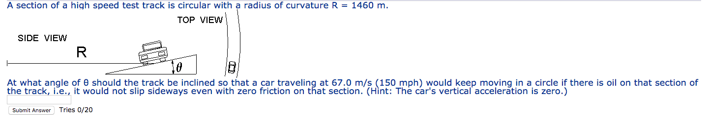 Solved A section of a high speed test track is circular with | Chegg.com