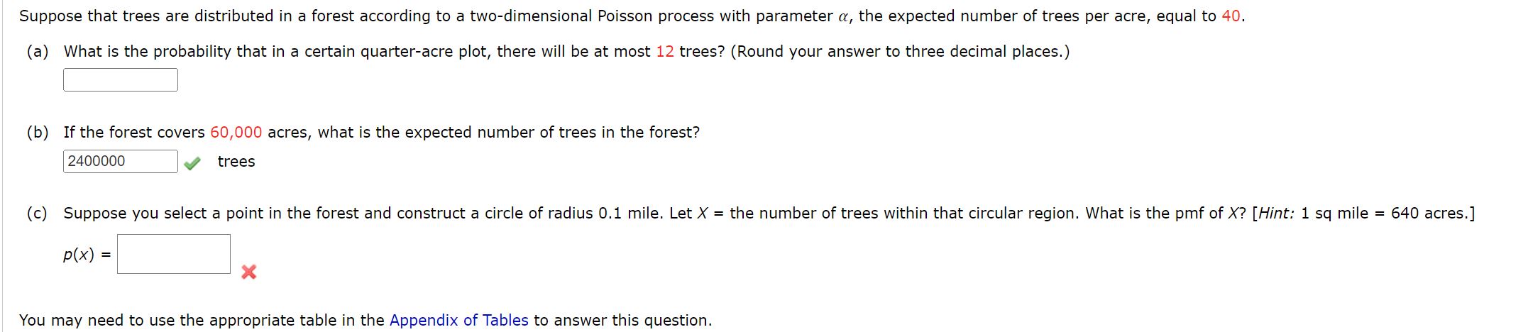 Solved Suppose that trees are distributed in a forest | Chegg.com