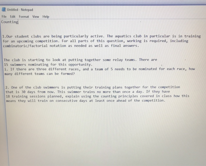 Solved Untitled-Notepad File Edit Format View Help Counting | Chegg.com Solved Untitled-Notepad File Edit Format View Help Counting | Chegg.com