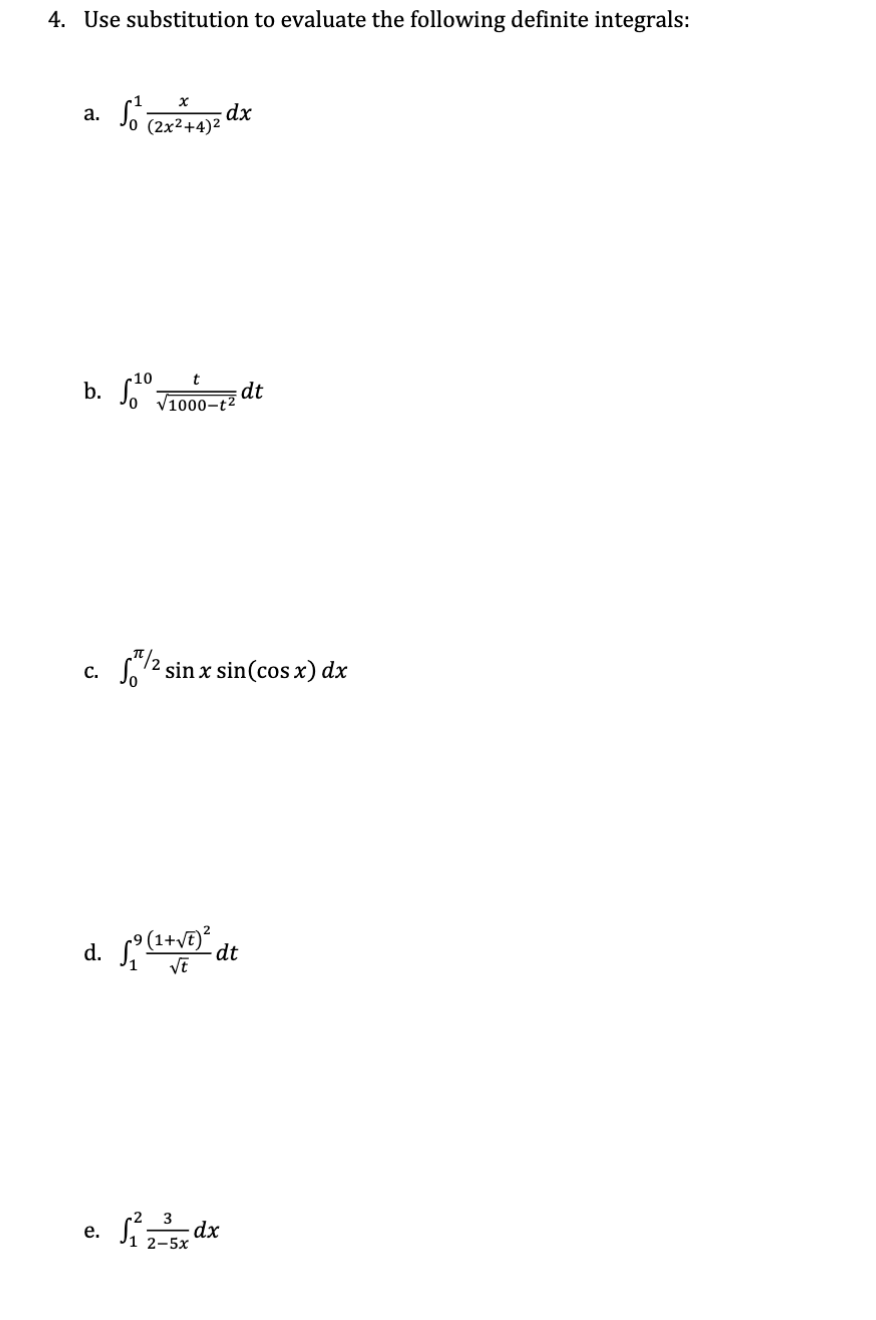 Solved 4. Use substitution to evaluate the following | Chegg.com