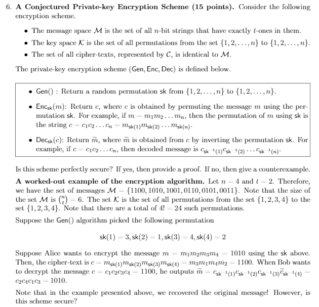 6. A Conjectured Private-key Encryption Scheme (15 | Chegg.com