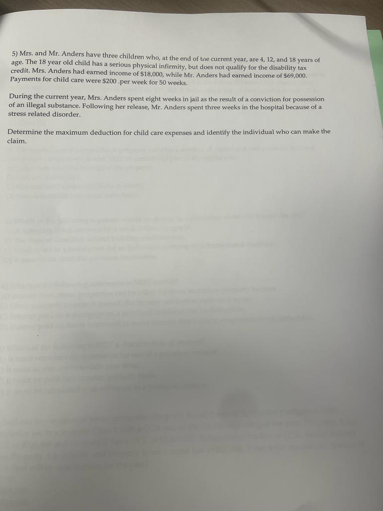 Solved 5) Mrs. and Mr. Anders have three children who, at | Chegg.com