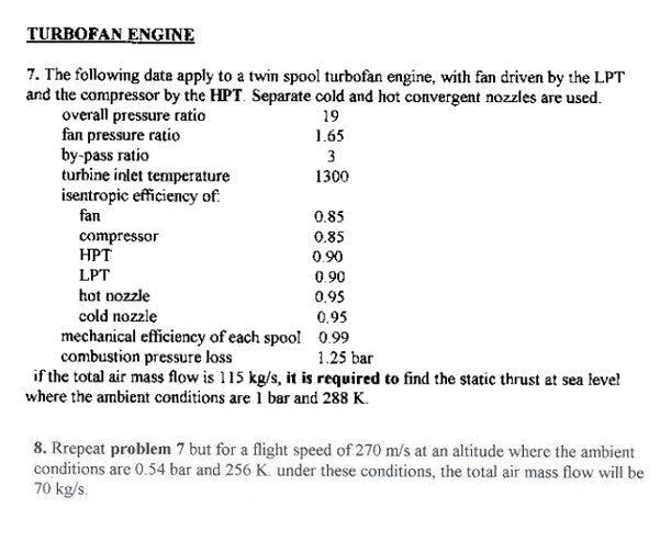 Solved TURBOFAN ENGINE 7. The following data apply to a twin | Chegg.com