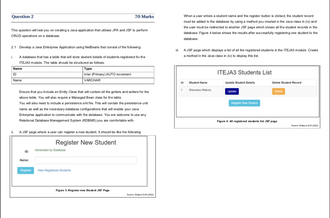 Solved 2.1 Develop a Java Enterprise Application using | Chegg.com