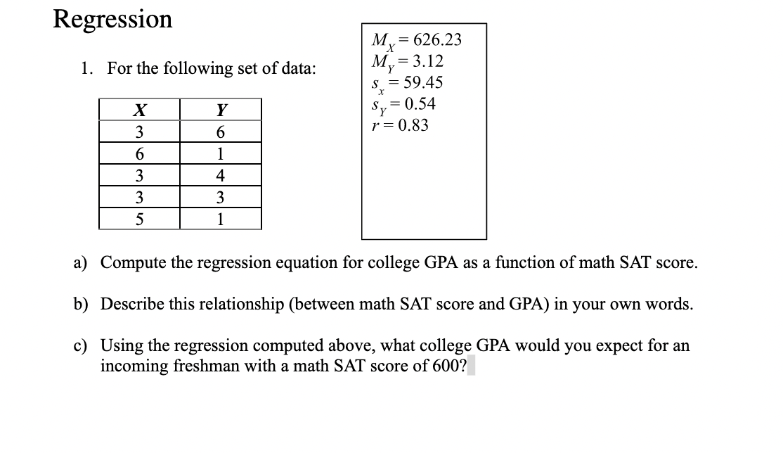 Solved 1. For the following set of data: a) Compute the | Chegg.com