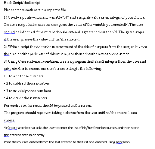 Solved Bash Scriptshell Script Please Create Each Part In A 5478