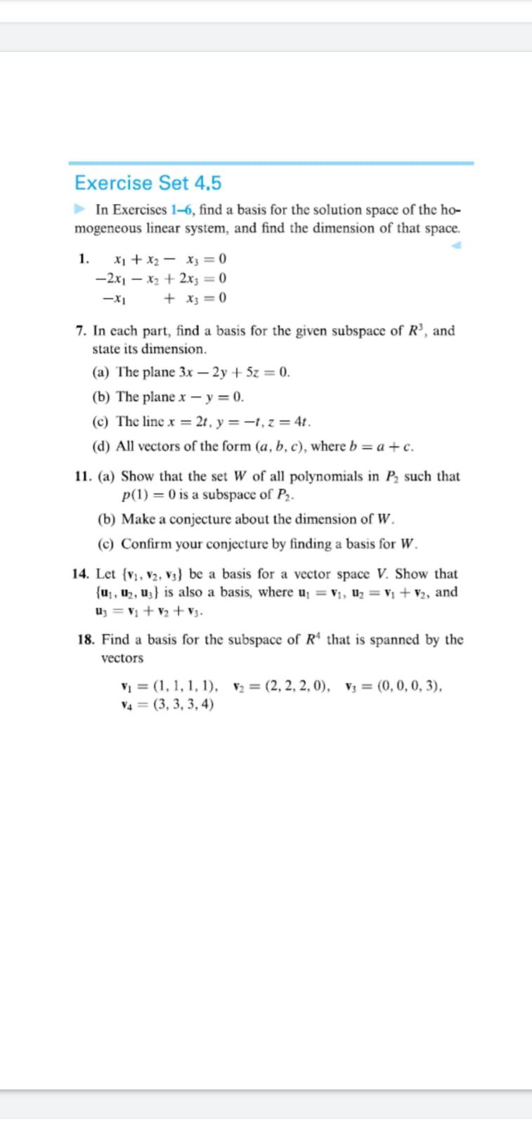 Solved Exercise Set 4.5 In Exercises 1-6, find a basis for | Chegg.com