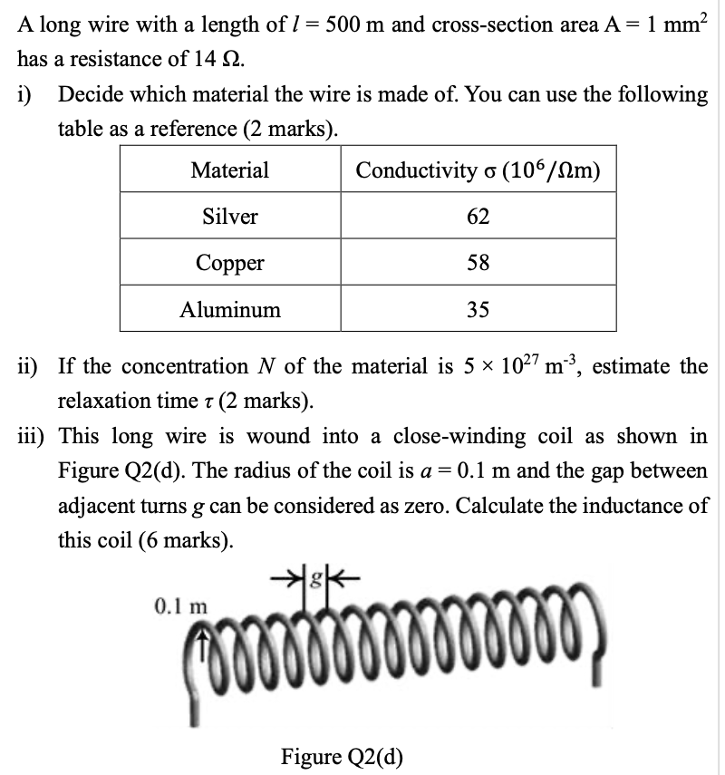 Solved A long wire with a length of l=500 m and | Chegg.com