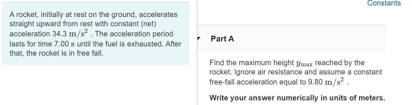 Solved Constants A rocket, initially at rest on the ground, | Chegg.com