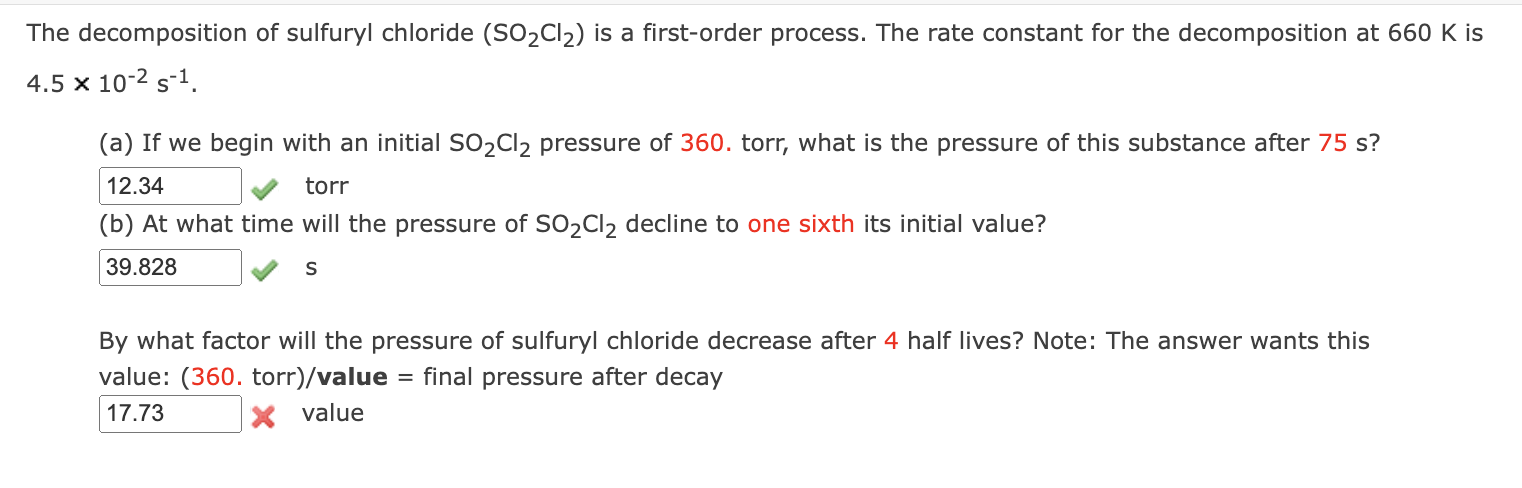 Solved The decomposition of sulfuryl chloride (SO2Cl2) is a | Chegg.com