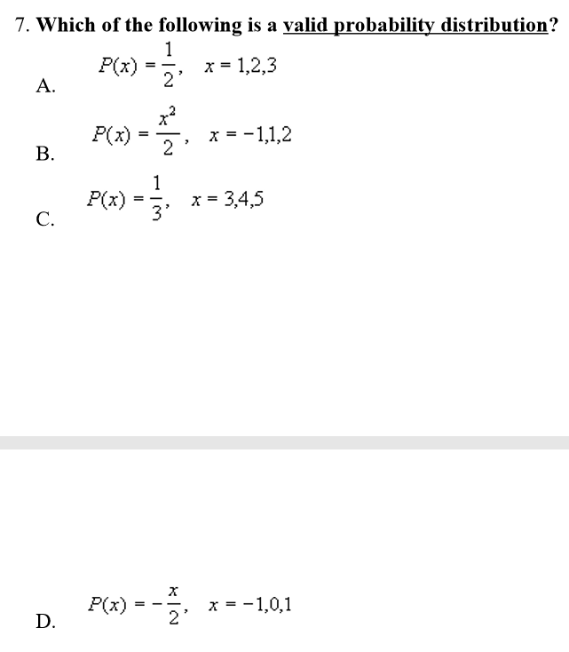 Solved 7. Which of the following is a valid probability | Chegg.com