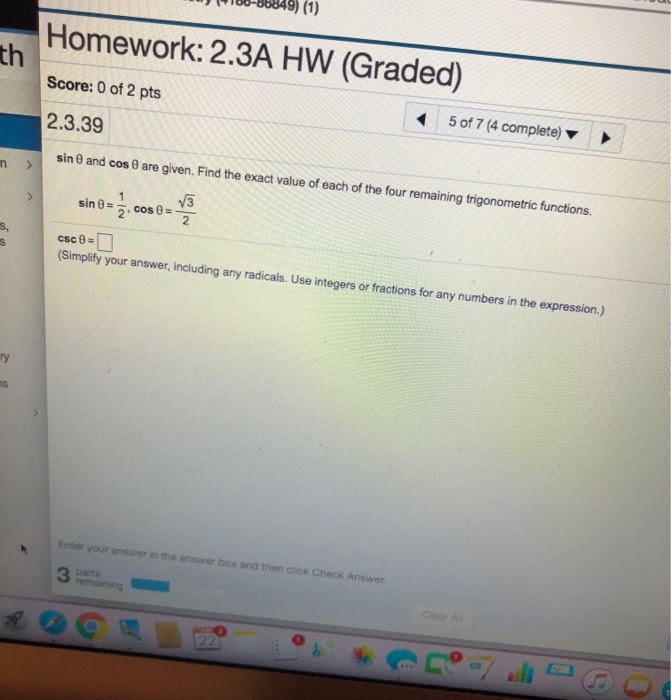 Solved (4166-86849) (1) Homework: 2.3A HW (Graded) th Score: | Chegg.com