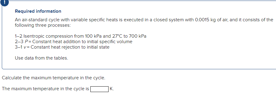 Required information An air-standard cycle with | Chegg.com