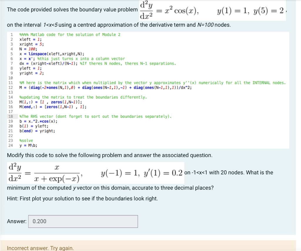 Solved dạy The code provided solves the boundary value | Chegg.com