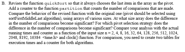 Solved B Revises The Function Quicksort So That It Always 2667