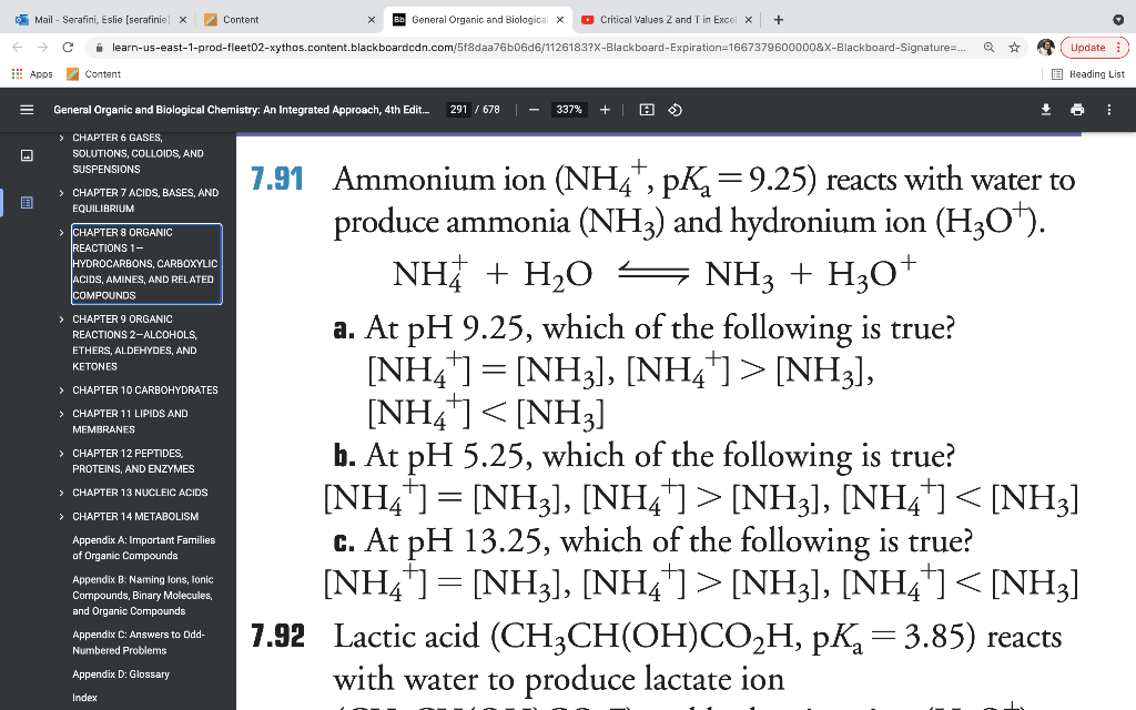 7.91 Ammonium ion (NH4+,pKa=9.25) reacts with water | Chegg.com