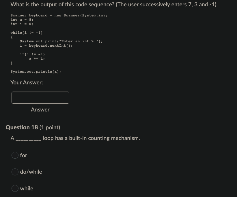 Solved Question 12 (1 point) What is the output of the code | Chegg.com