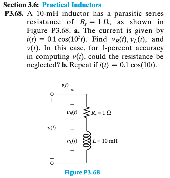 Solved Section 3 6 Practical Inductors P3 68 A 10 Mh