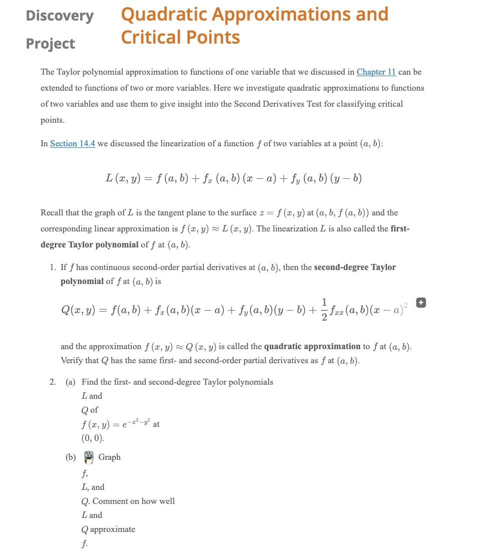 Solved Discovery Project Quadratic Approximations and | Chegg.com