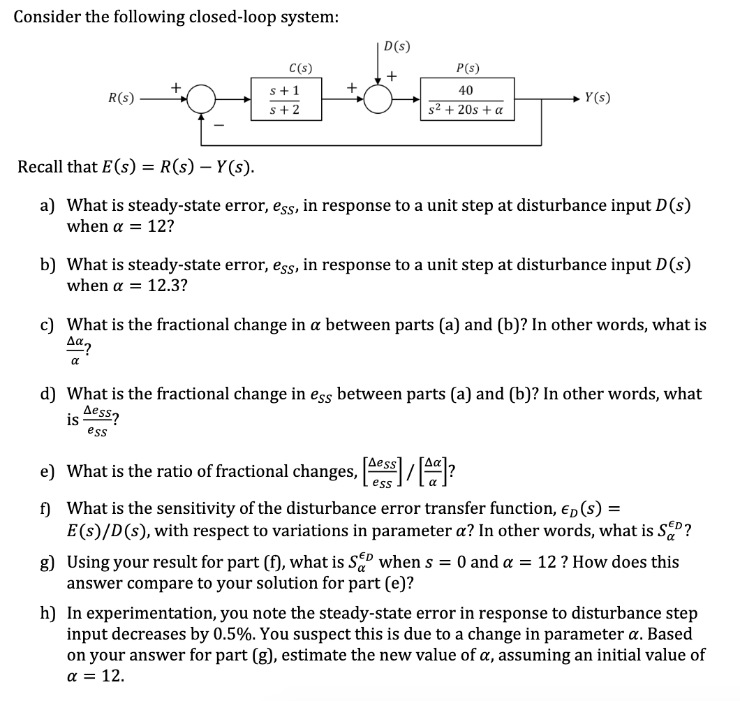 Solved Consider the following closed-loop system: D(S) C(S) | Chegg.com
