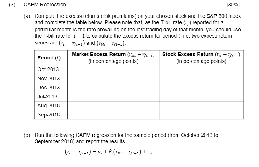 Solved Compute the excess returns (risk premiums) on your | Chegg.com