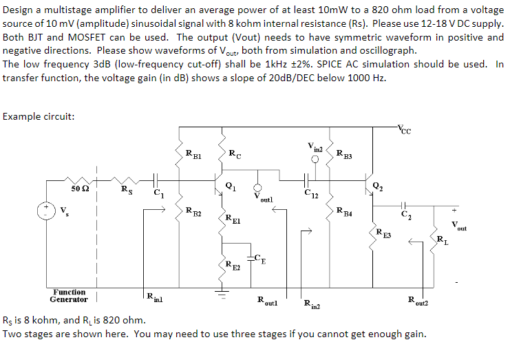 Solved Design a multistage amplifier to deliver an average | Chegg.com
