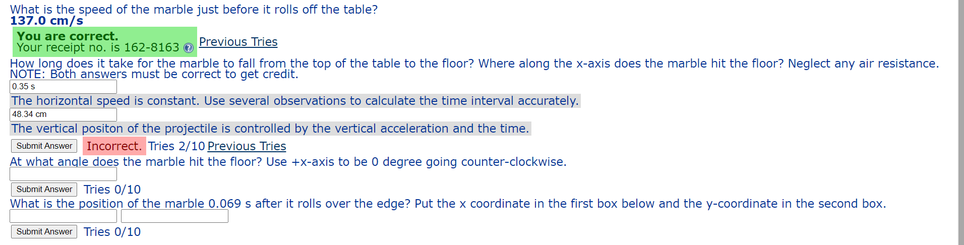 Solved Δt=0.21 s,What is the speed of the marble just before | Chegg.com