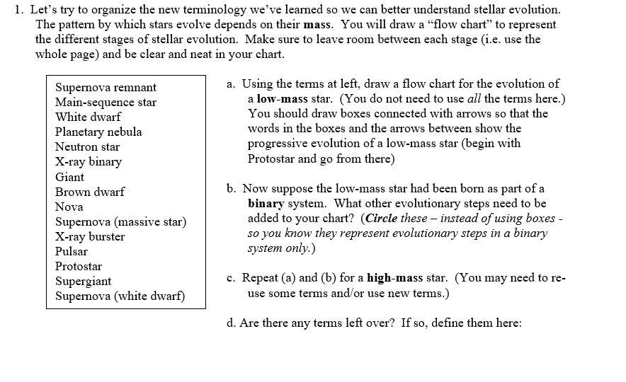 Solved 1. Let's try to organize the new terminology we've | Chegg.com