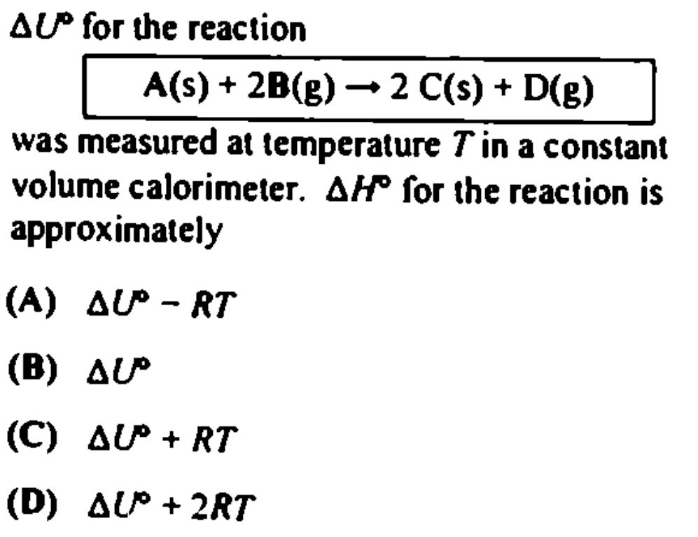 Solved Δυο for the reaction A(S) + 2B(g)-2 C(s) + D(g) was | Chegg.com