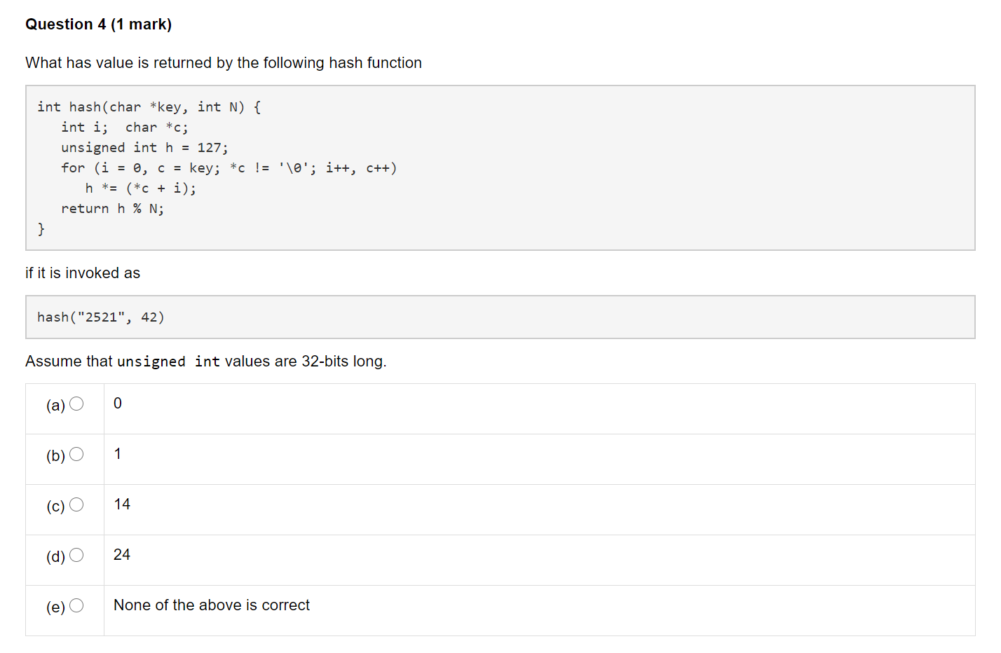 Solved Question 4 (1 mark) What has value is returned by the | Chegg.com